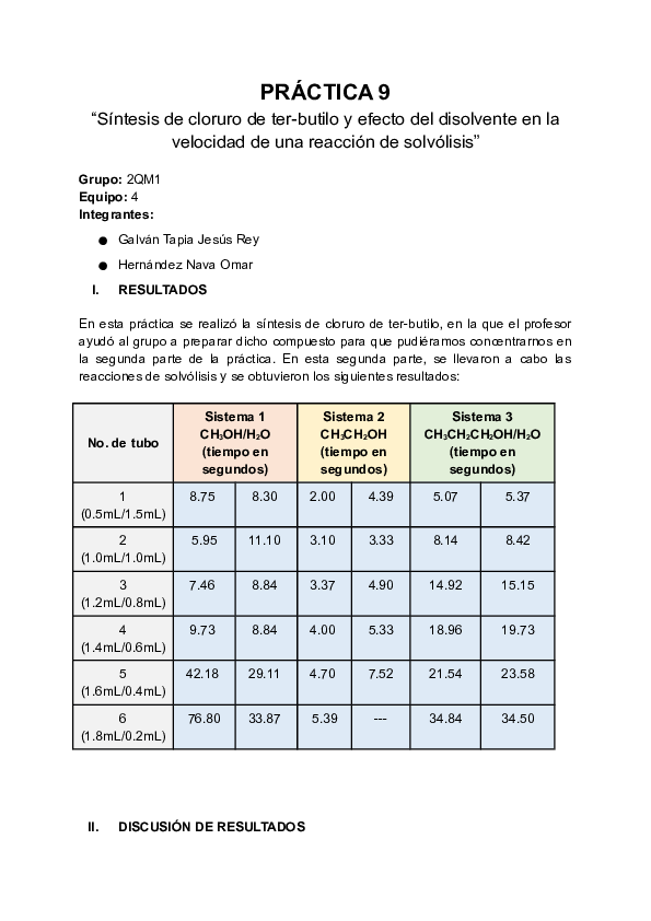 (DOC) Práctica "No 9" Síntesis de cloruro de ter-butilo y efecto del ...