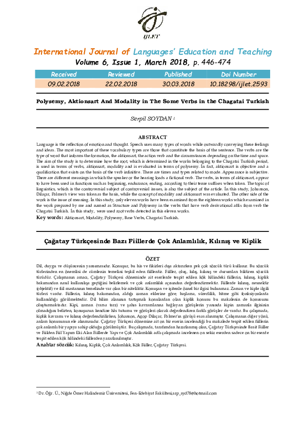 (PDF) Polysemy, Aktionsart And Modality in The Some Verbs in the ...