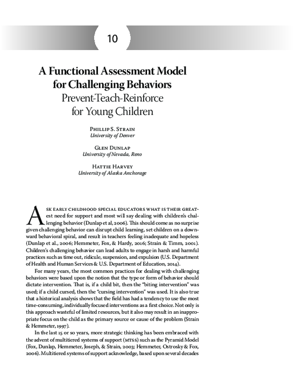 (PDF) A Functional Assessment Model for Challenging Behaviors Prevent ...