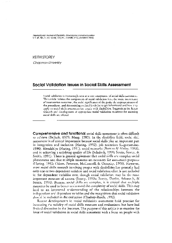 (PDF) Social Validation in Social Skills Assessment