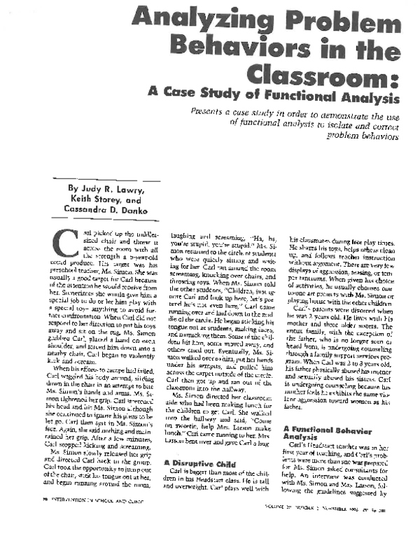 (PDF) Analyzing Problem Behaviors in the Classroom