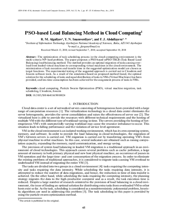 (PDF) PSO-based Load Balancing Method in Cloud Computing