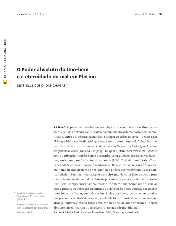 (PDF) O Poder absoluto do Uno-bem e a eternidade do mal em Plotino