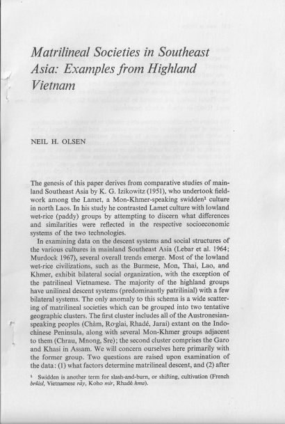 (PDF) Matrilineal Societies in Southeast Asia: Examples from Highland ...