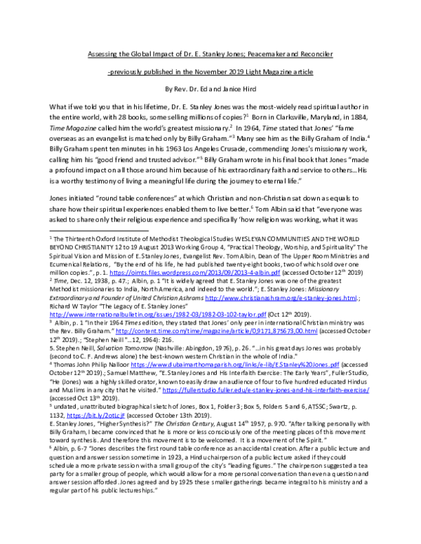 (DOC) Assessing the Global Impact of Dr. E. Stanley Jones; Peacemaker ...