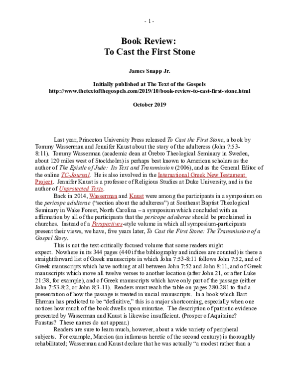 (DOC) Book Review: To Cast the First Stone