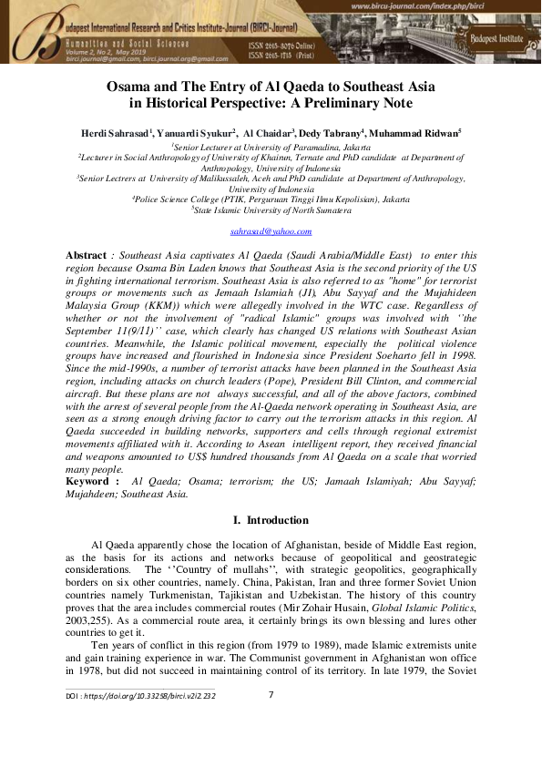 (PDF) Osama and The Entry of Al Qaeda to Southeast Asia in Historical ...