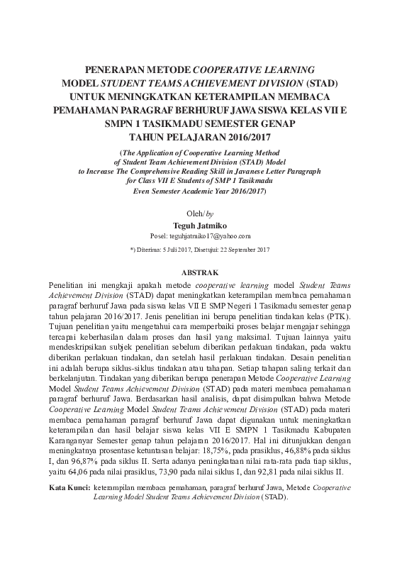(PDF) PENERAPAN METODE COOPERATIVE LEARNING MODEL STUDENT TEAMS ACHIEVEMENT DIVISION (STAD ...