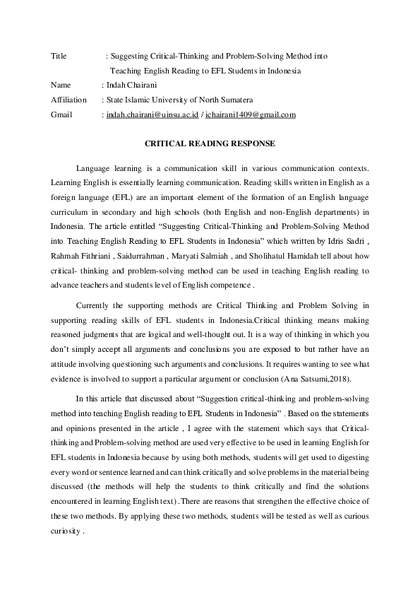 (PDF) Critical Reading Response of the article "Suggesting Critical ...