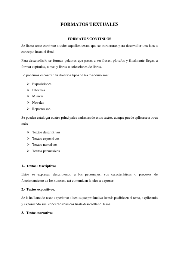 (DOC) FORMATOS TEXTUALES FORMATOS CONTINUOS