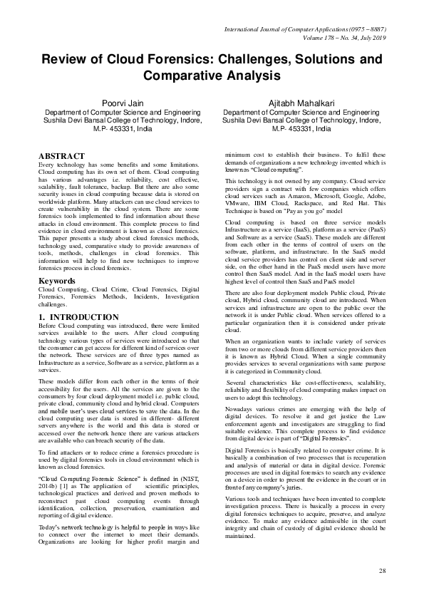 (PDF) Review of Cloud Forensics: Challenges, Solutions and Comparative Analysis