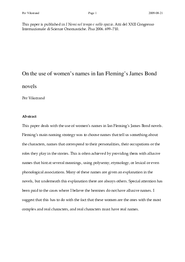 (PDF) On the use of women's names in Ian Fleming's James Bond novels