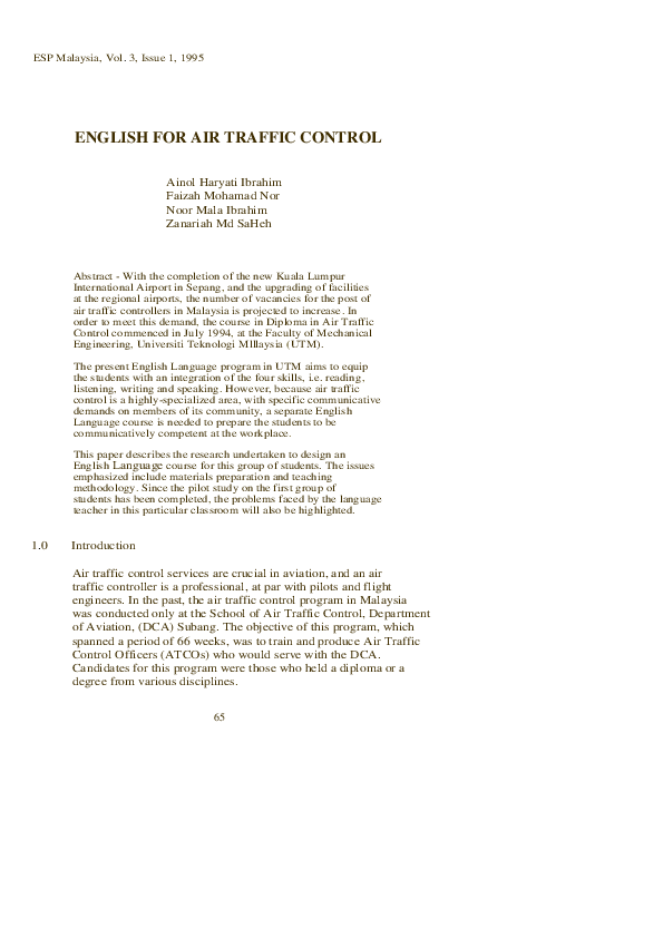 (PDF) ENGLISH FOR AIR TRAFFIC CONTROL