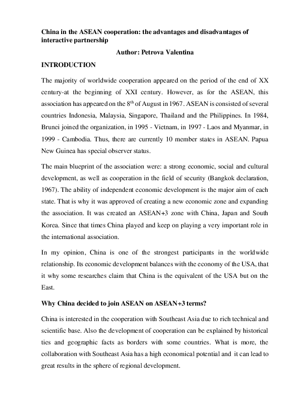 (DOC) China in the ASEAN cooperation: the advantages and disadvantages ...