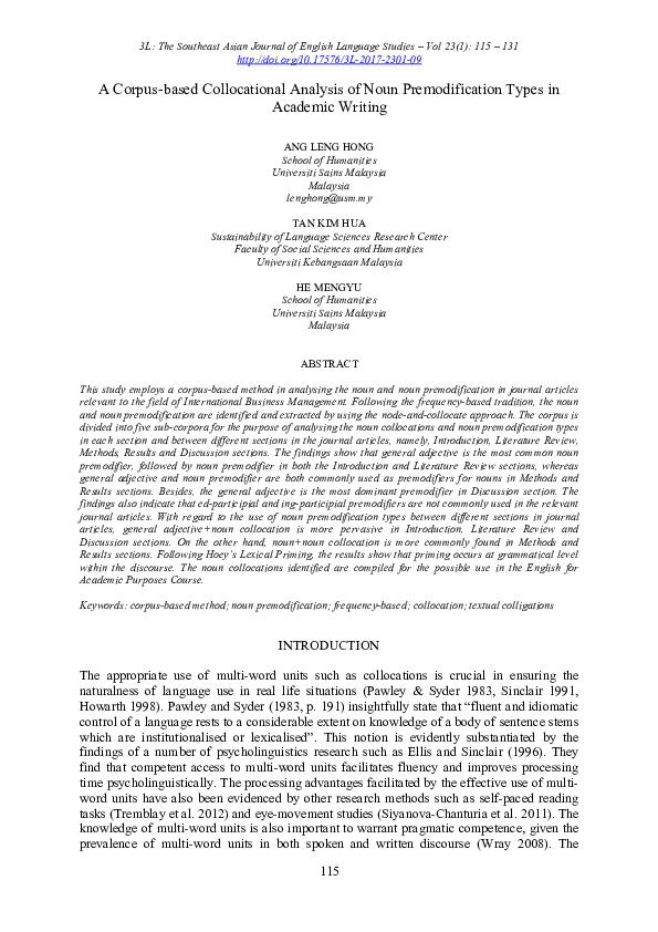 (PDF) A Corpus-based Collocational Analysis of Noun Premodification Types in Academic Writing