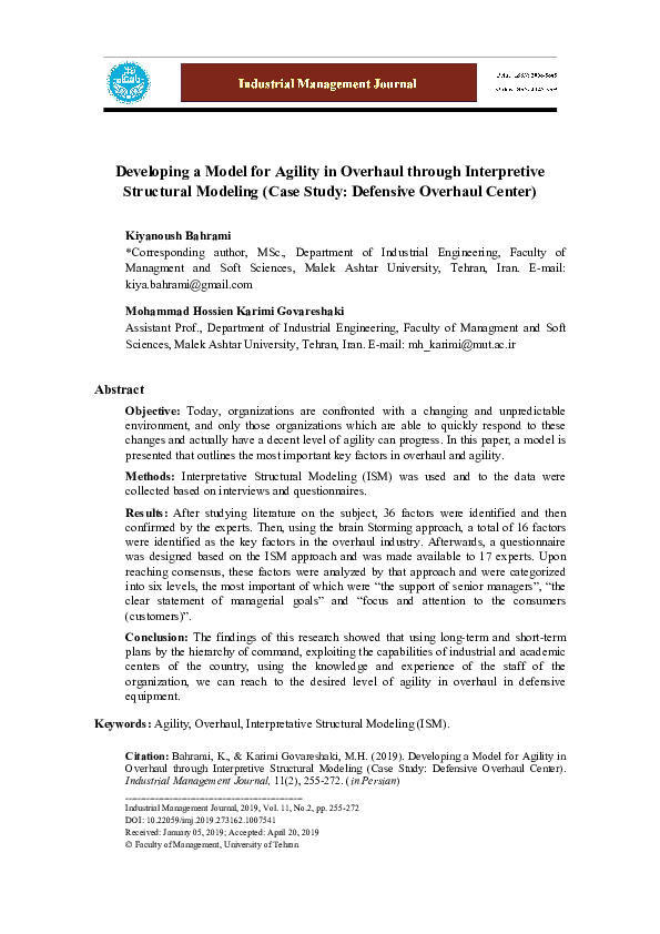 (PDF) Developing a Model for Agility in Overhaul through Interpretive Structural Modeling (Case ...