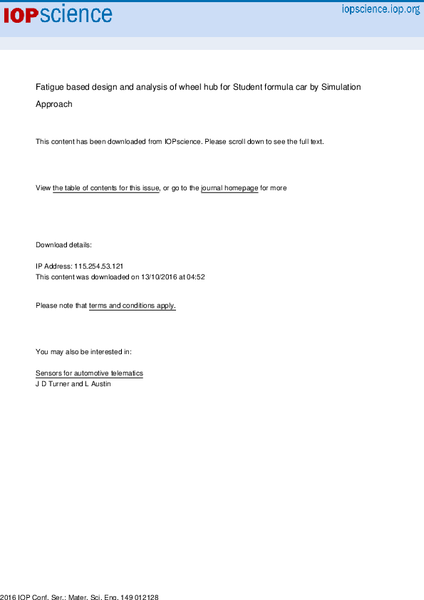 (PDF) Fatigue based design and analysis of wheel hub for Student ...