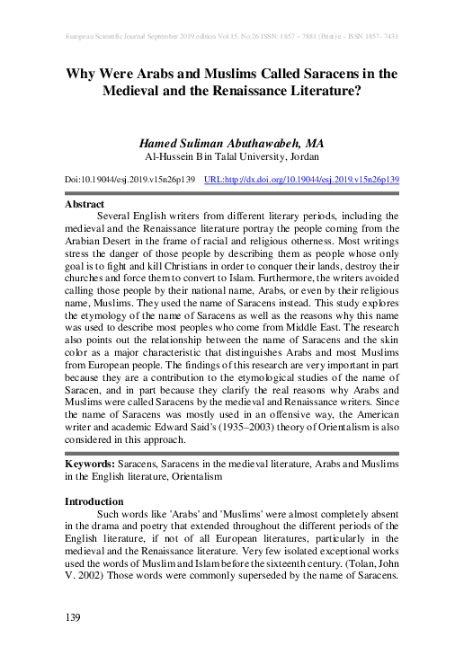 (PDF) Why Were Arabs and Muslims Called Saracens in the Medieval and ...