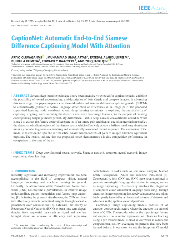 (PDF) CaptionNet: Automatic End-to-End Siamese Difference Captioning Model With Attention