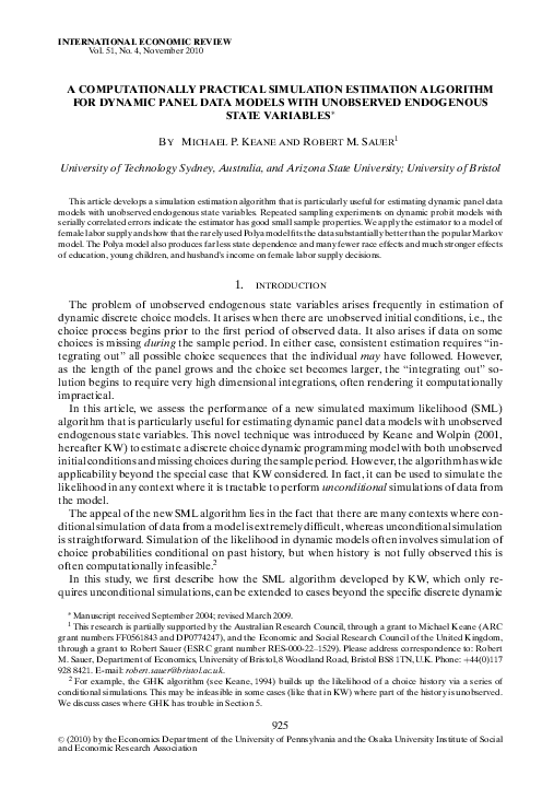 (PDF) A Computationally Practical Simulation Estimation Algorithm for Dynamic Panel Data Models ...