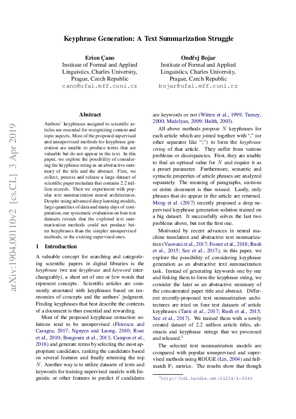 Pdf Keyphrase Generation A Text Summarization Struggle