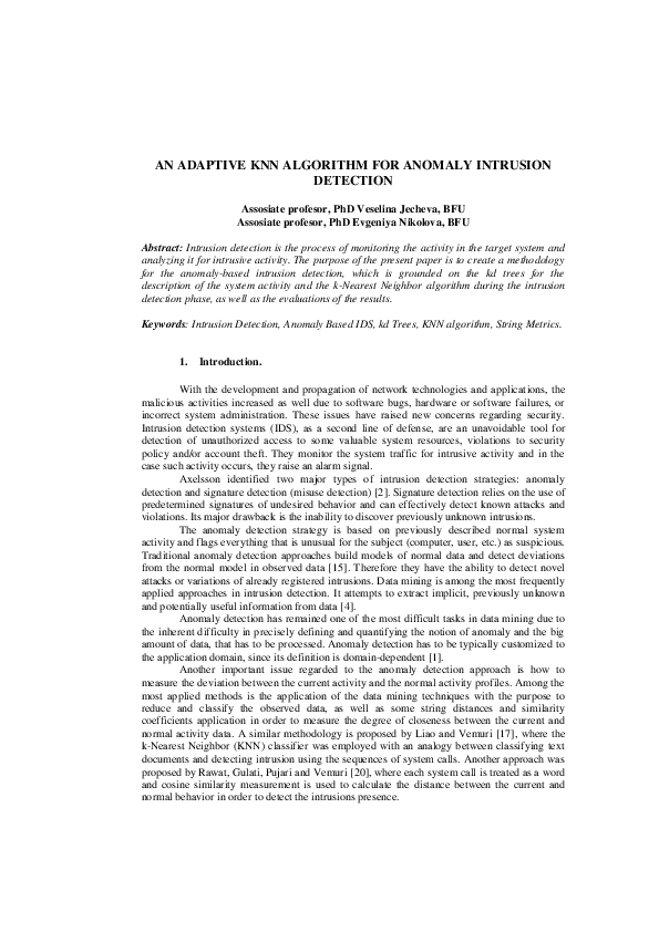 (PDF) An Adaptive KNN Algorithm for Anomaly Intrusion Detection