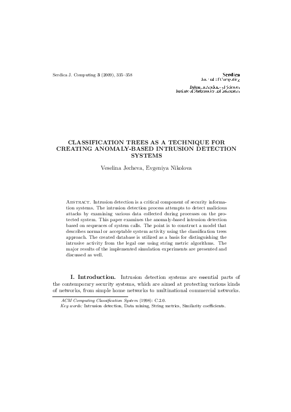 (PDF) Classification Trees as a Technique for Creating Anomaly-Based ...