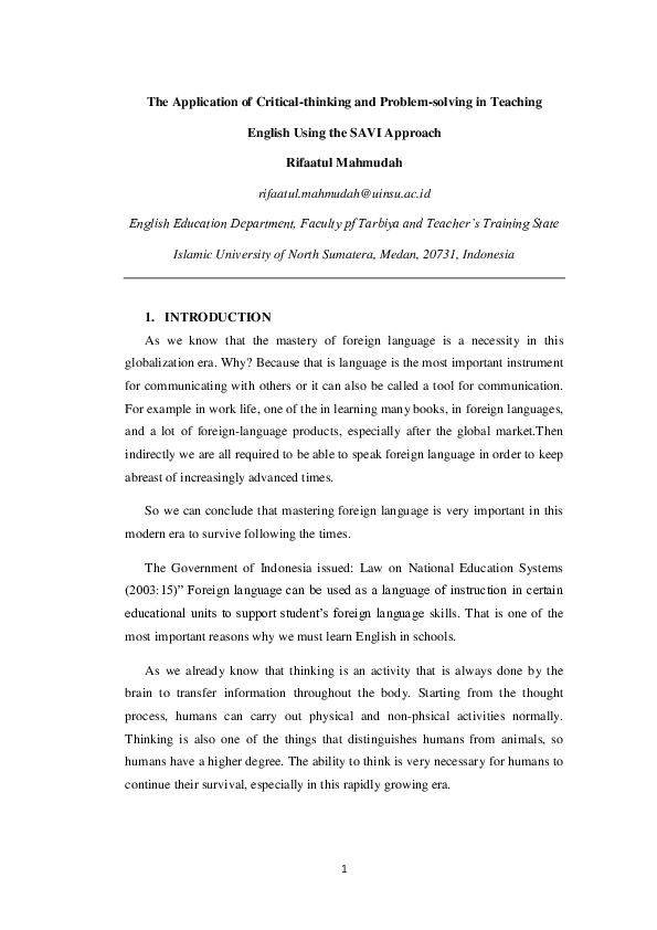 (DOC) The Application of Critical-thinking and Problem-solving in ...