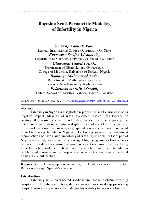 Pdf Bayesian Semi Parametric Modeling Of Infertility In Nigeria