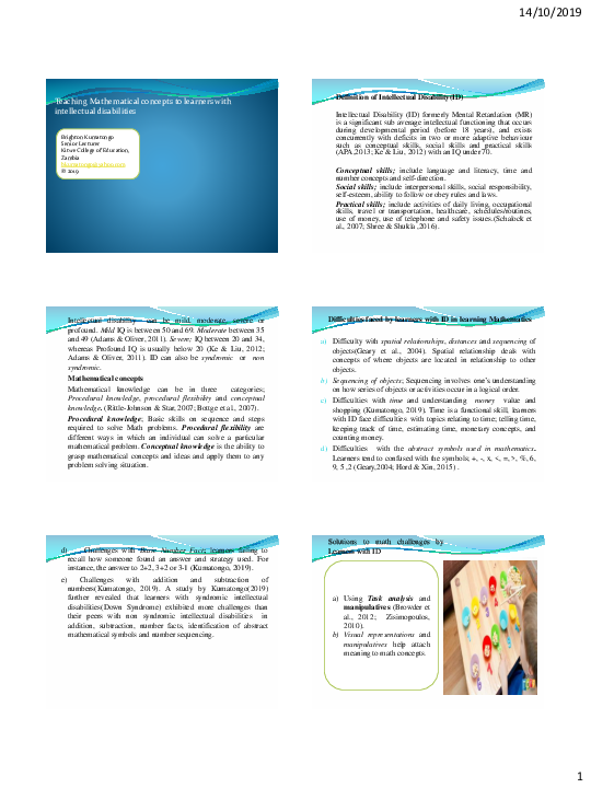 (PDF) Brighton Kumatongo, 2019-Teaching Math to Learners with ...
