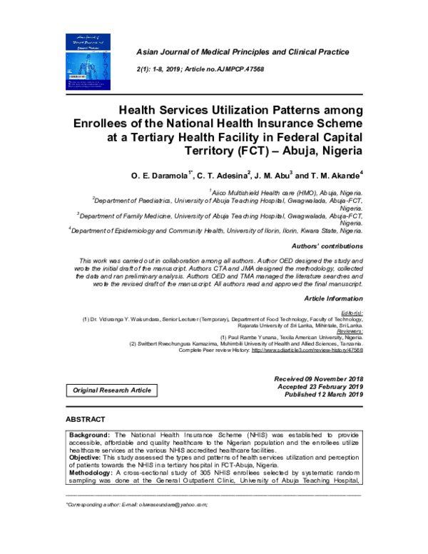 (PDF) Health Services Utilization Patterns among Enrollees of the ...