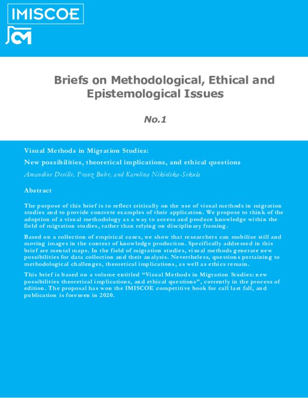 (PDF) Briefs on Methodological, Ethical and Epistemological Issues No.1 Visual Methods in ...
