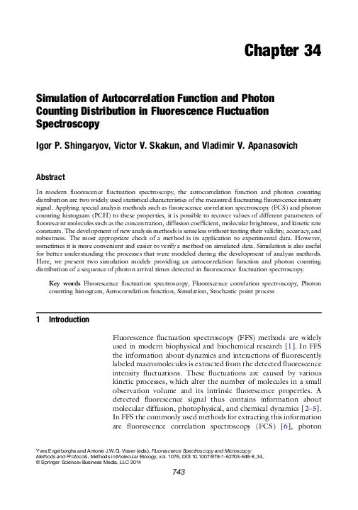 Pdf Simulation Of Autocorrelation Function And Photon Counting Distribution In Fluorescence