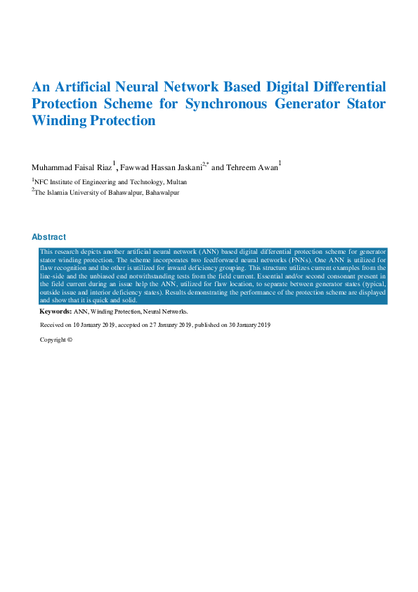 Pdf An Artificial Neural Network Based Digital Differential Protection Scheme For Synchronous