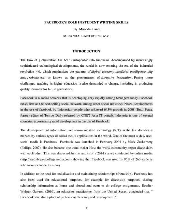 (DOC) FACEBOOK'S ROLE IN STUDENT WRITING SKILLS