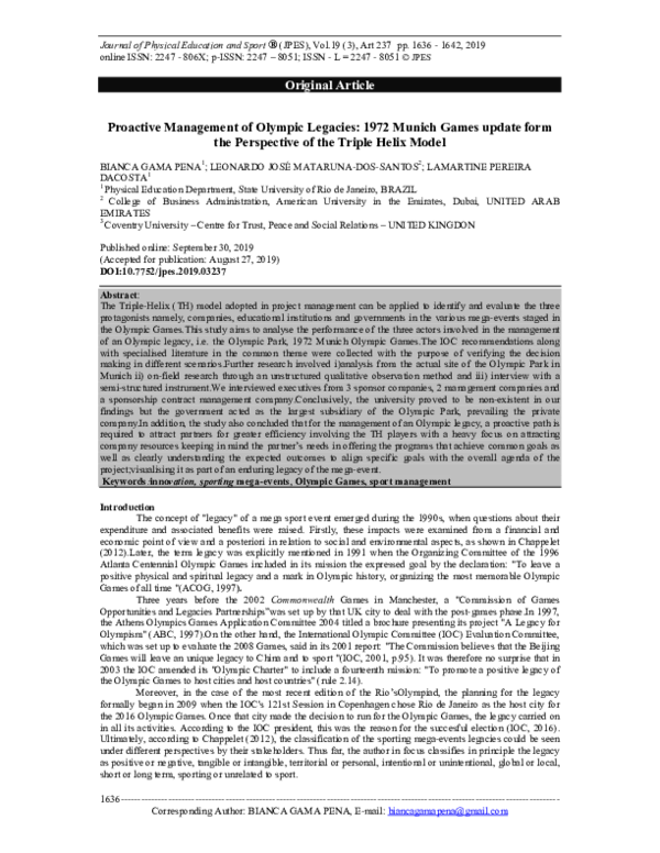 (PDF) Proactive Management of Olympic Legacies: 1972 Munich Games ...