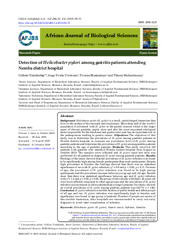 (PDF) Detection of Helicobacter pylori among gastritis patients ...