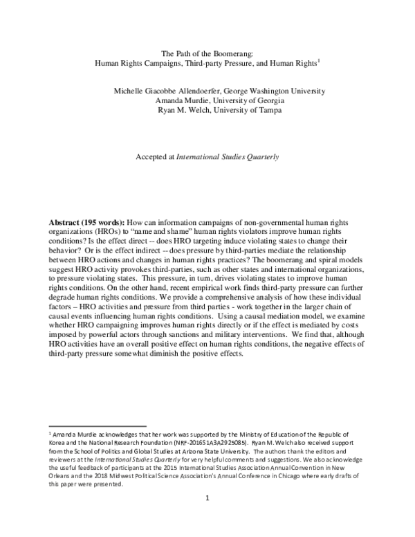 (PDF) The Path of the Boomerang: Human Rights Campaigns, Third-Party ...