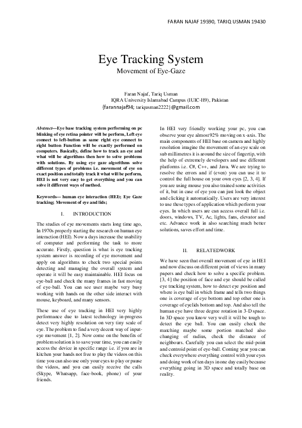 (PDF) Eye Tracking System Movement of Eye-Gaze