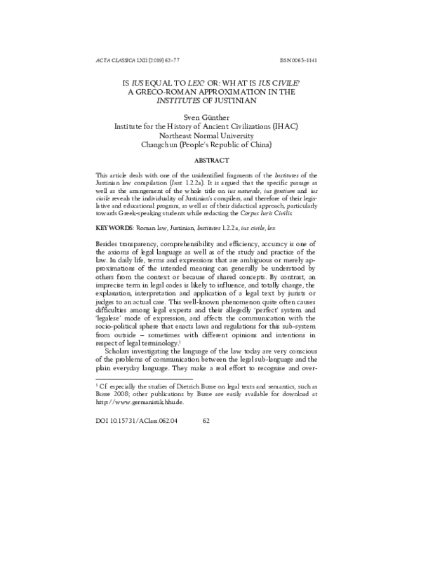 (PDF) Is Ius Equal to Lex? Or: What is ius civile? A Greco-Roman ...