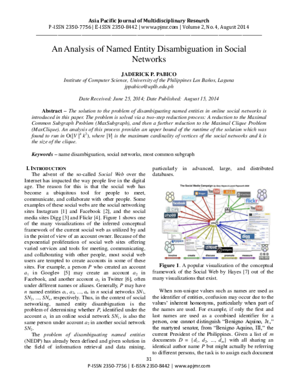 (PDF) An Analysis of Named Entity Disambiguation in Social Networks