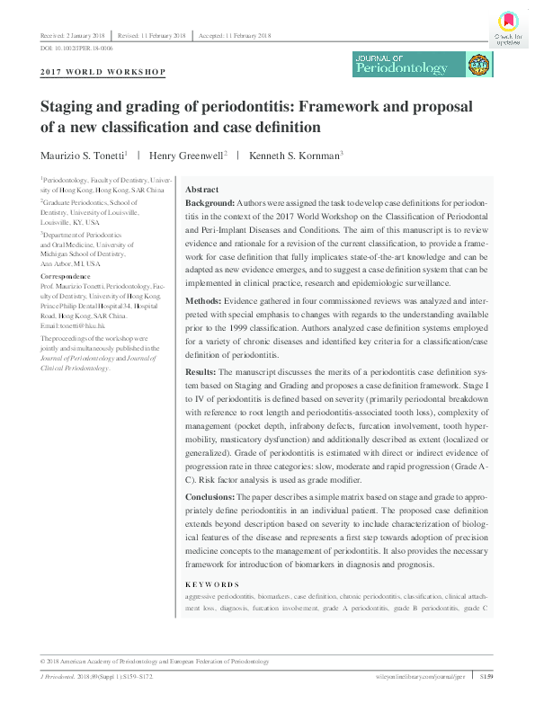 (PDF) Staging and grading of periodontitis: Framework and proposal of a ...