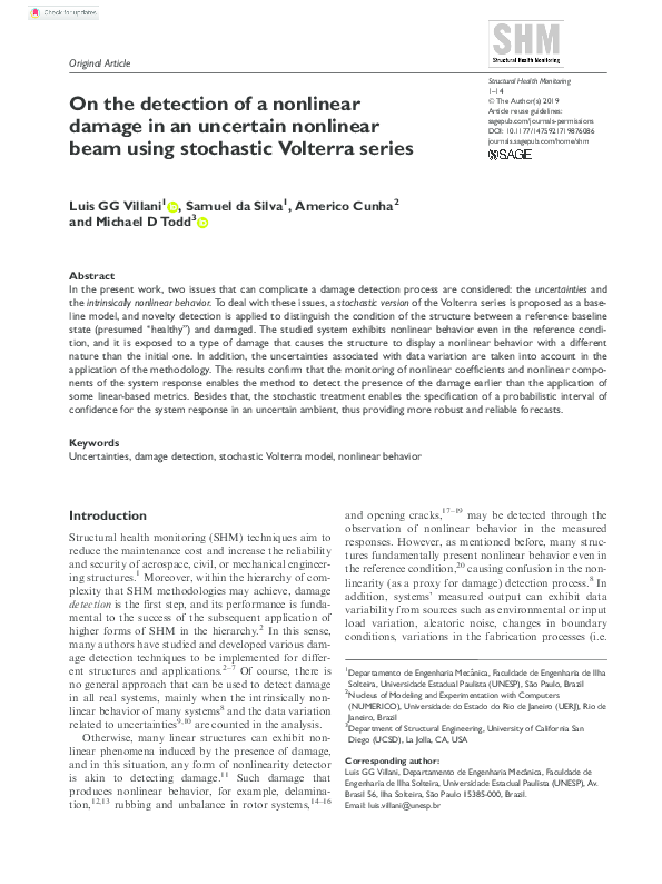 (PDF) On the detection of a nonlinear damage in an uncertain nonlinear beam using stochastic ...