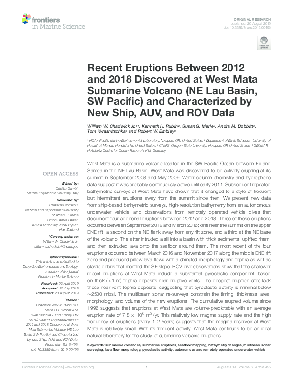 (PDF) Recent Eruptions Between 2012 and 2018 Discovered at West Mata ...