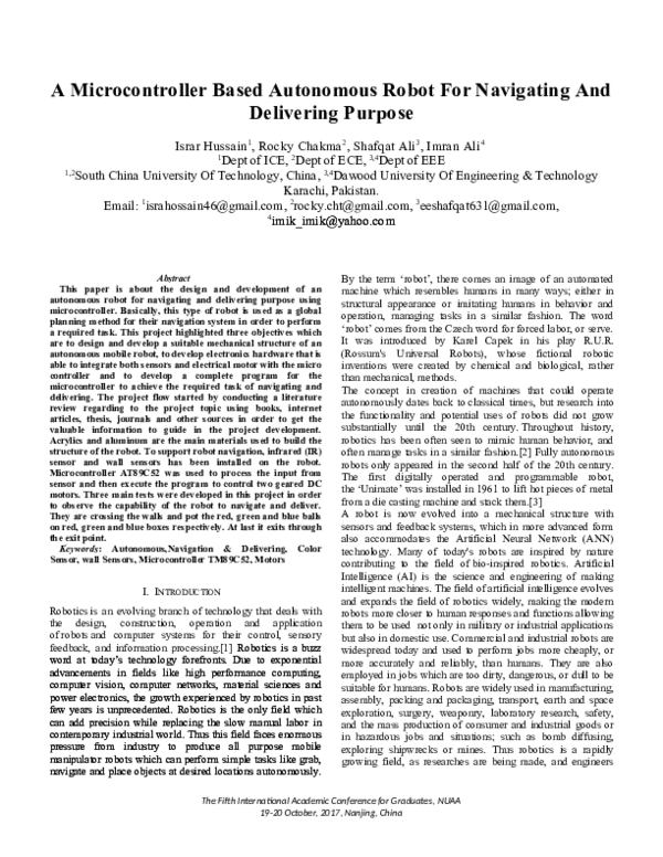 Pdf A Microcontroller Based Autonomous Robot For Navigating And