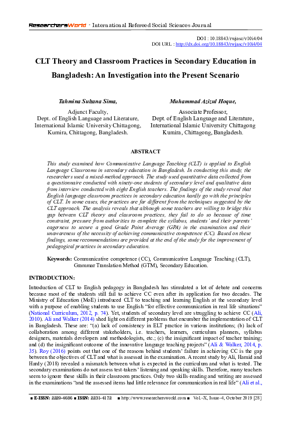 (PDF) CLT Theory and Classroom Practices in Secondary Education in ...