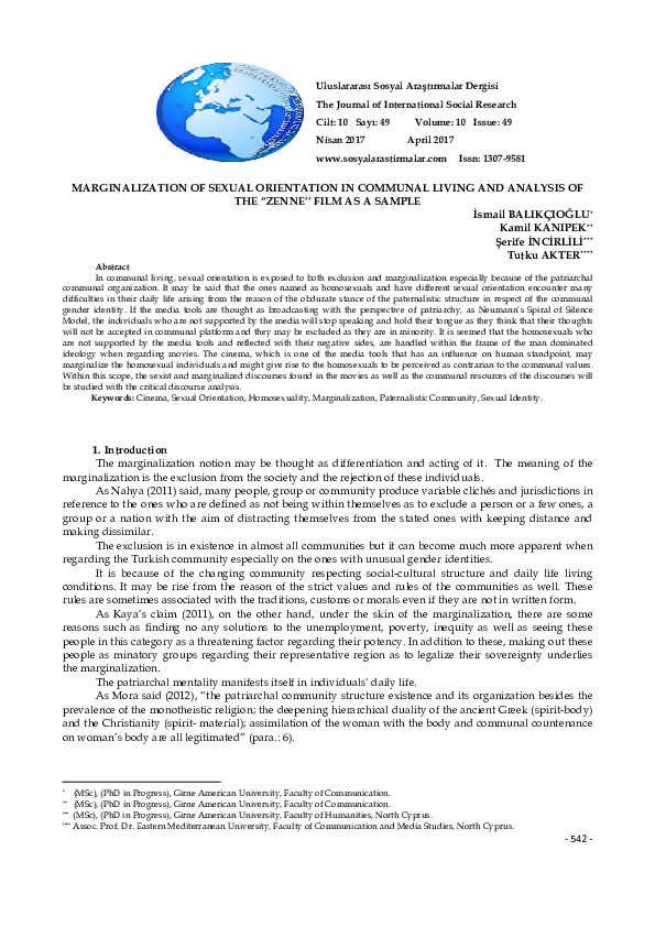 (PDF) MARGINALIZATION OF SEXUAL ORIENTATION IN COMMUNAL LIVING AND ANALYSIS OF THE "ZENNE'' FILM ...