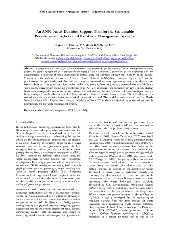 Pdf An Ann Based Decision Support Tool For The Sustainable