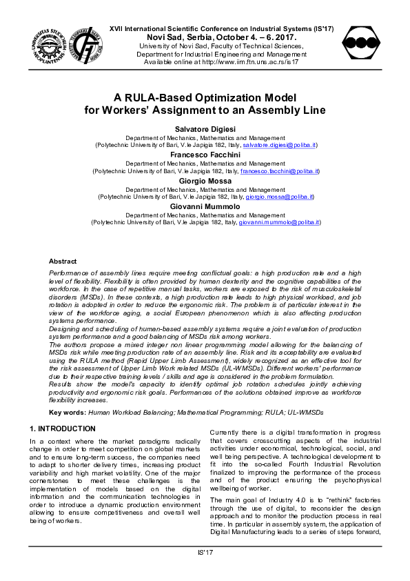 (PDF) A RULA-Based Optimization Model for Workers' Assignment to an ...
