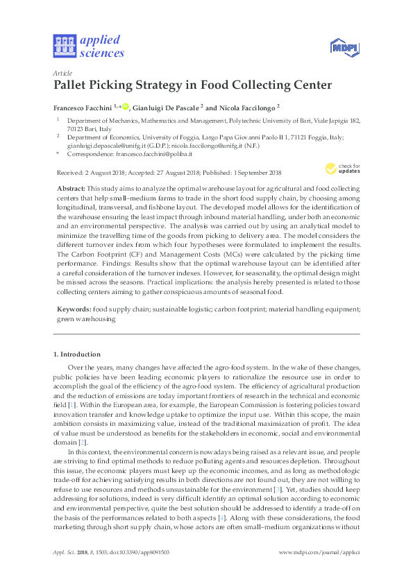 (PDF) Pallet Picking Strategy in Food Collecting Center